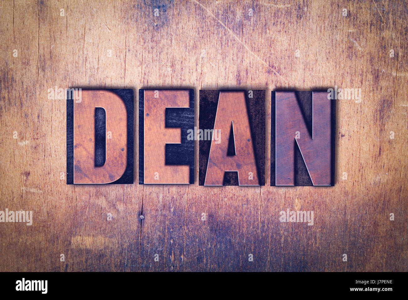 The word Dean concept and theme written in vintage wooden letterpress ...