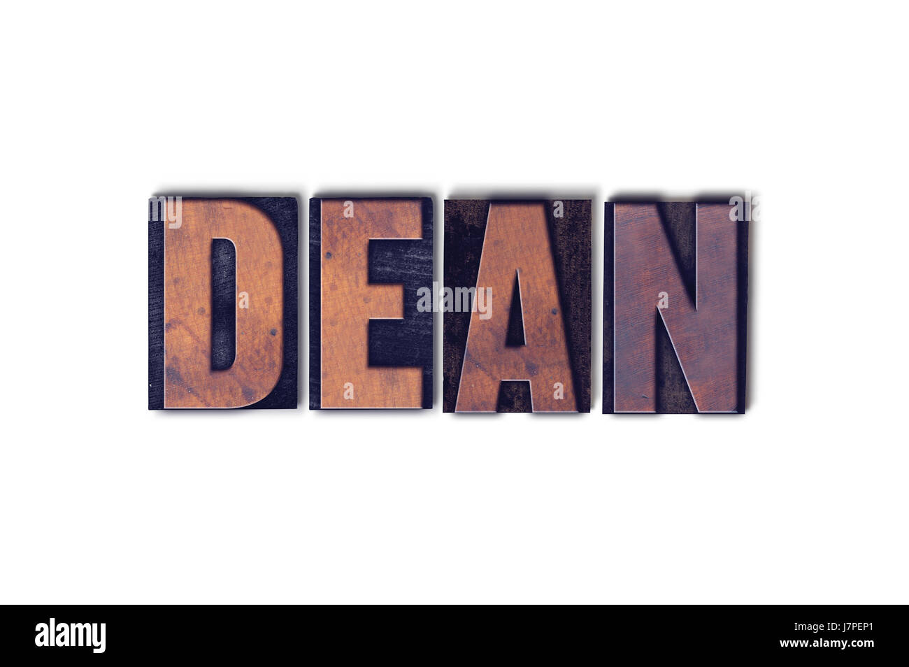 The word Dean concept and theme written in vintage wooden letterpress ...