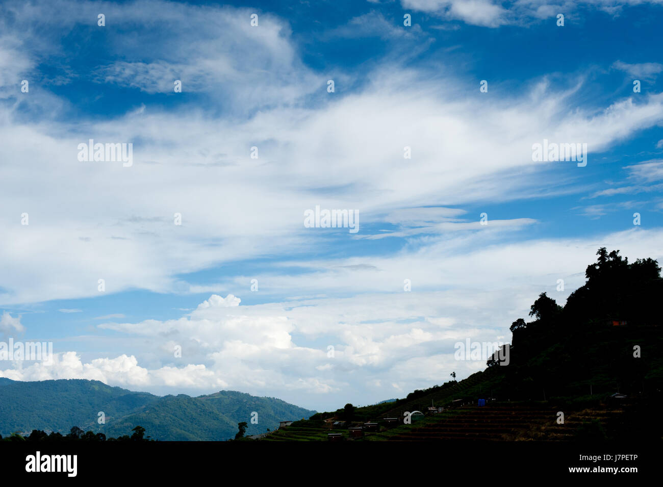 Beautiful blue sky and hill mountain at Mon Cham (Mon Jam), Chiangmai ...