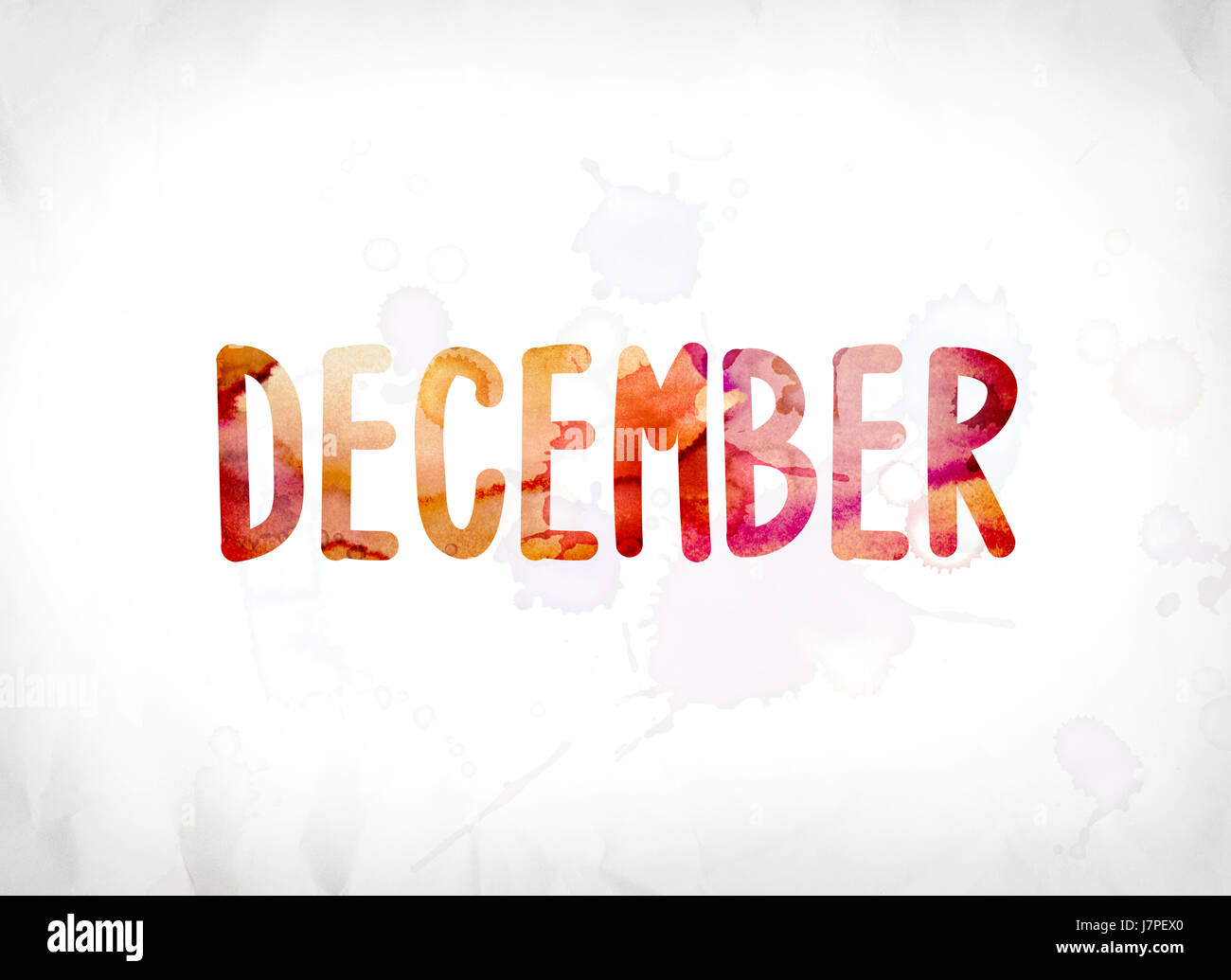The word December concept and theme painted in colorful watercolors on ...