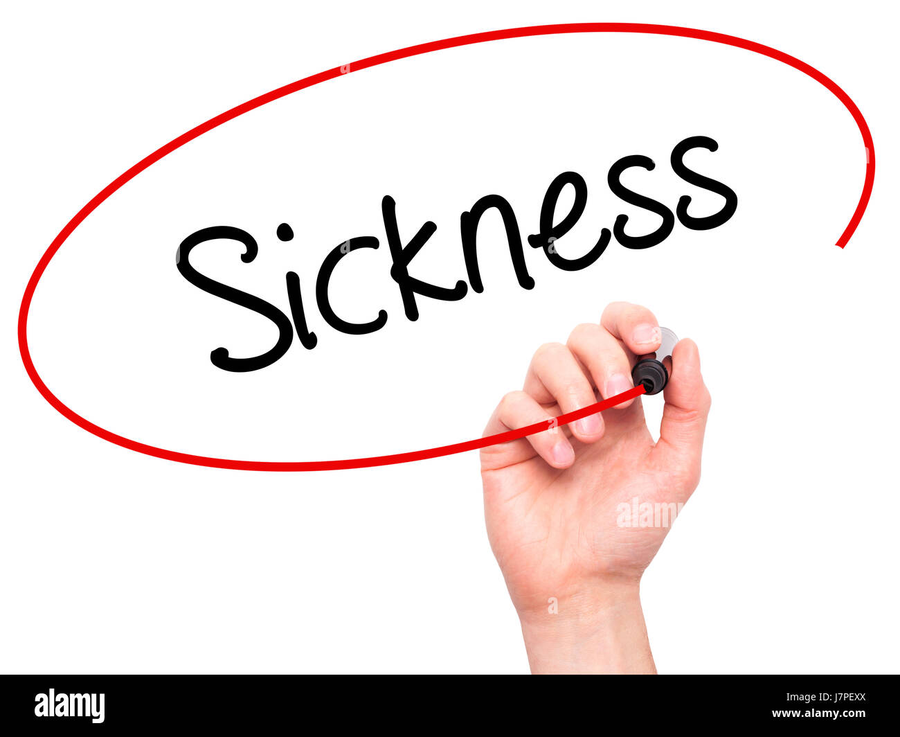 Man Hand writing Sickness with black marker on visual screen. Isolated ...