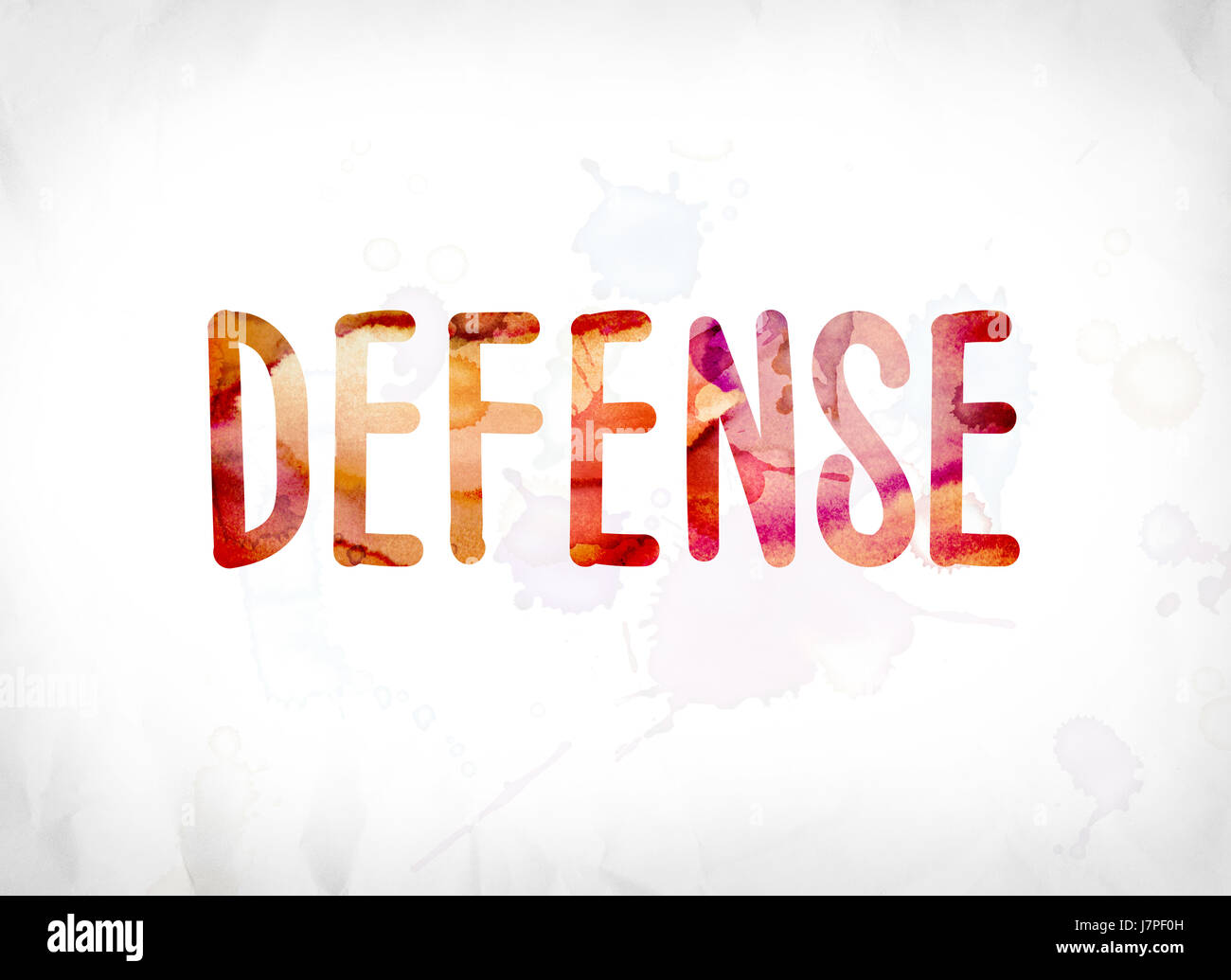 The word Defense concept and theme painted in colorful watercolors on a ...