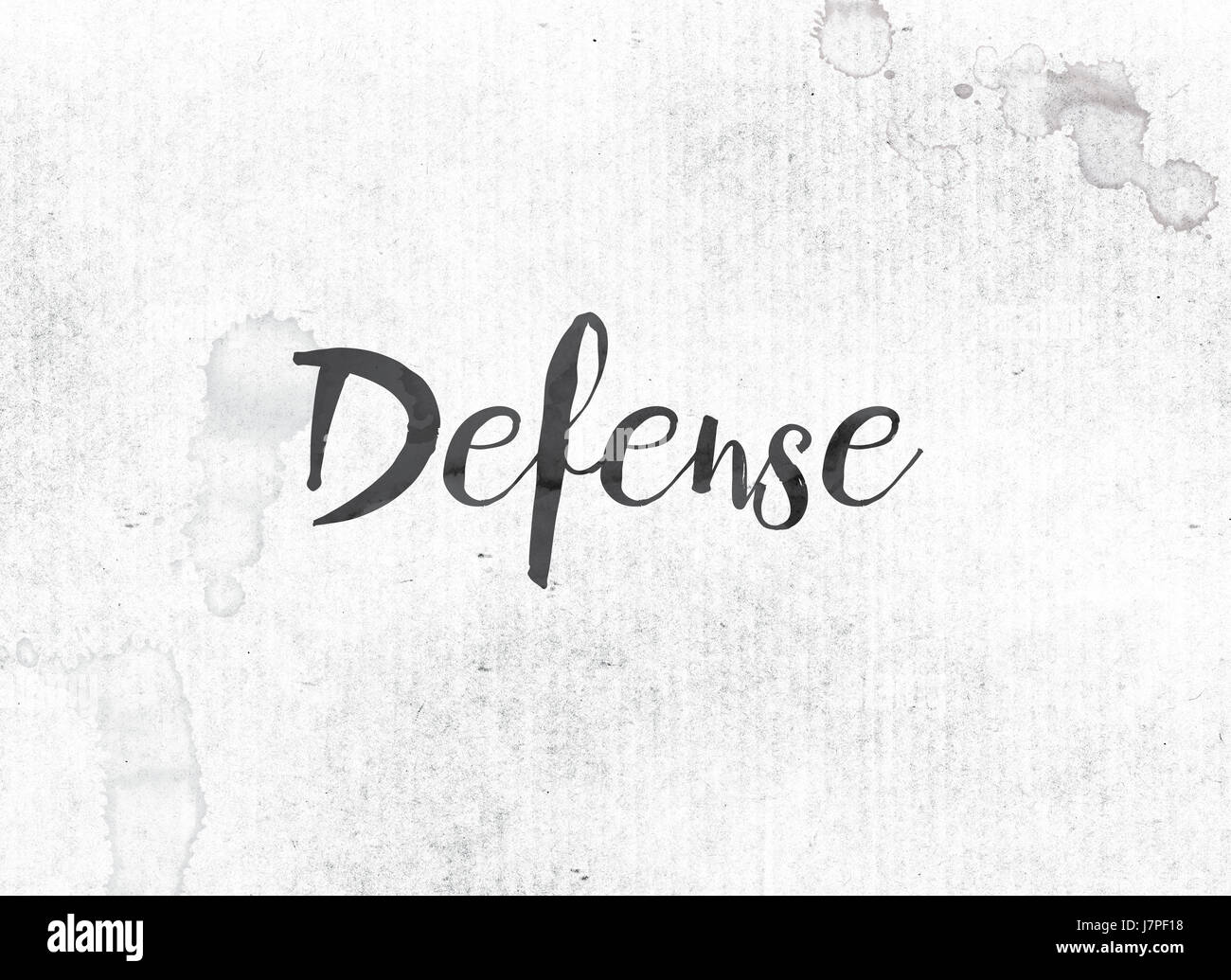 The word Defense concept and theme painted in black ink on a watercolor ...