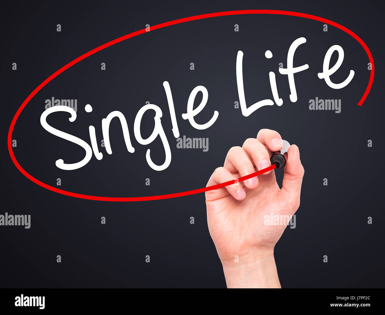 Man Hand writing Single Life with black marker on visual screen ...
