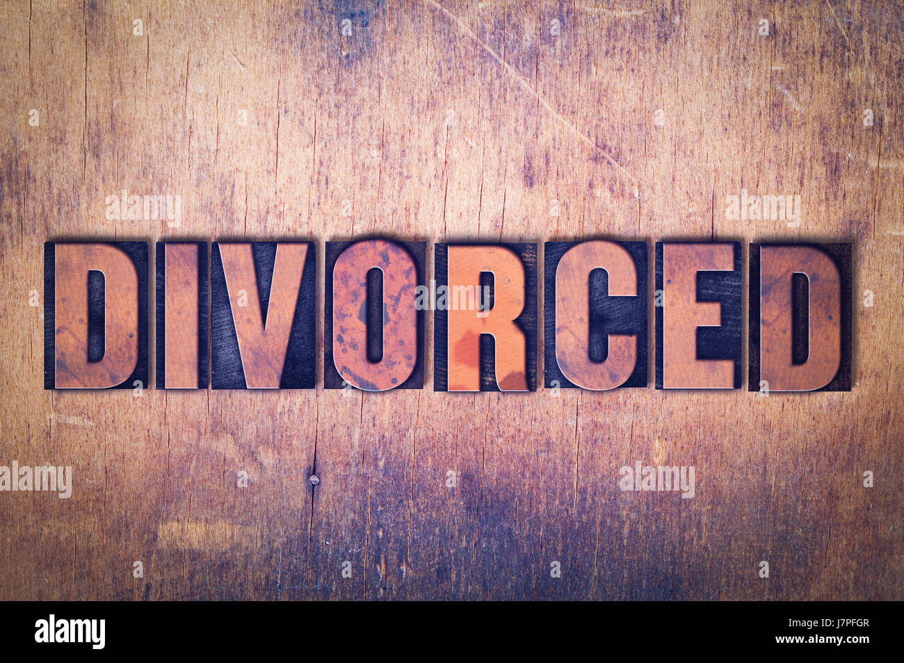 The word Divorced concept and theme written in vintage wooden ...