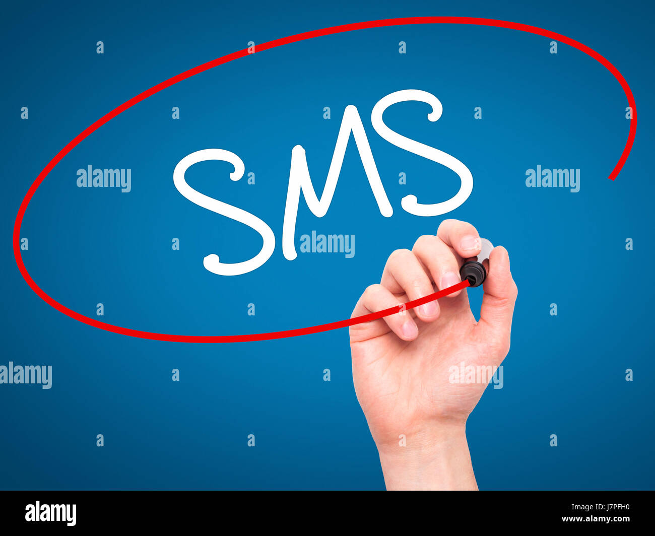 Man Hand writing SMS (Short Message Service) with black marker on ...