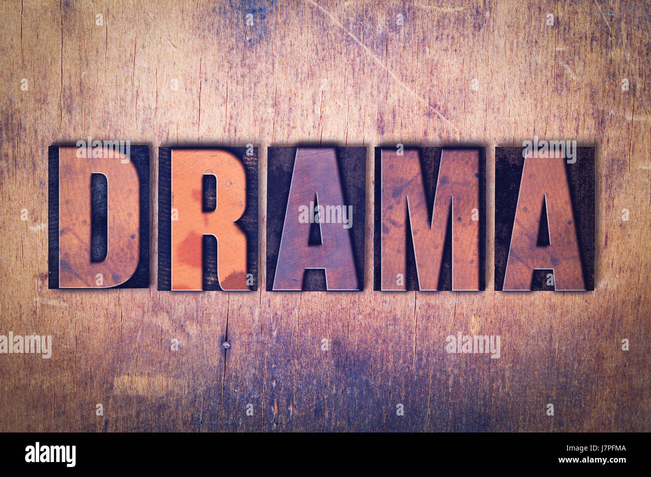 The word Drama concept and theme written in vintage wooden letterpress ...