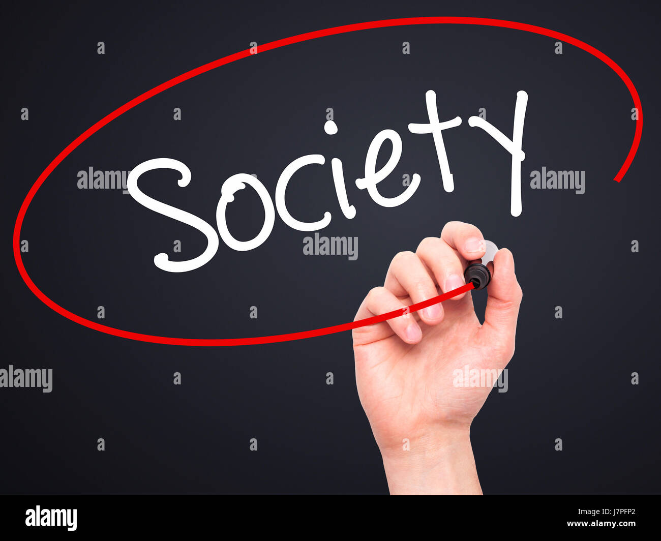 Man Hand writing Society with black marker on visual screen. Isolated ...