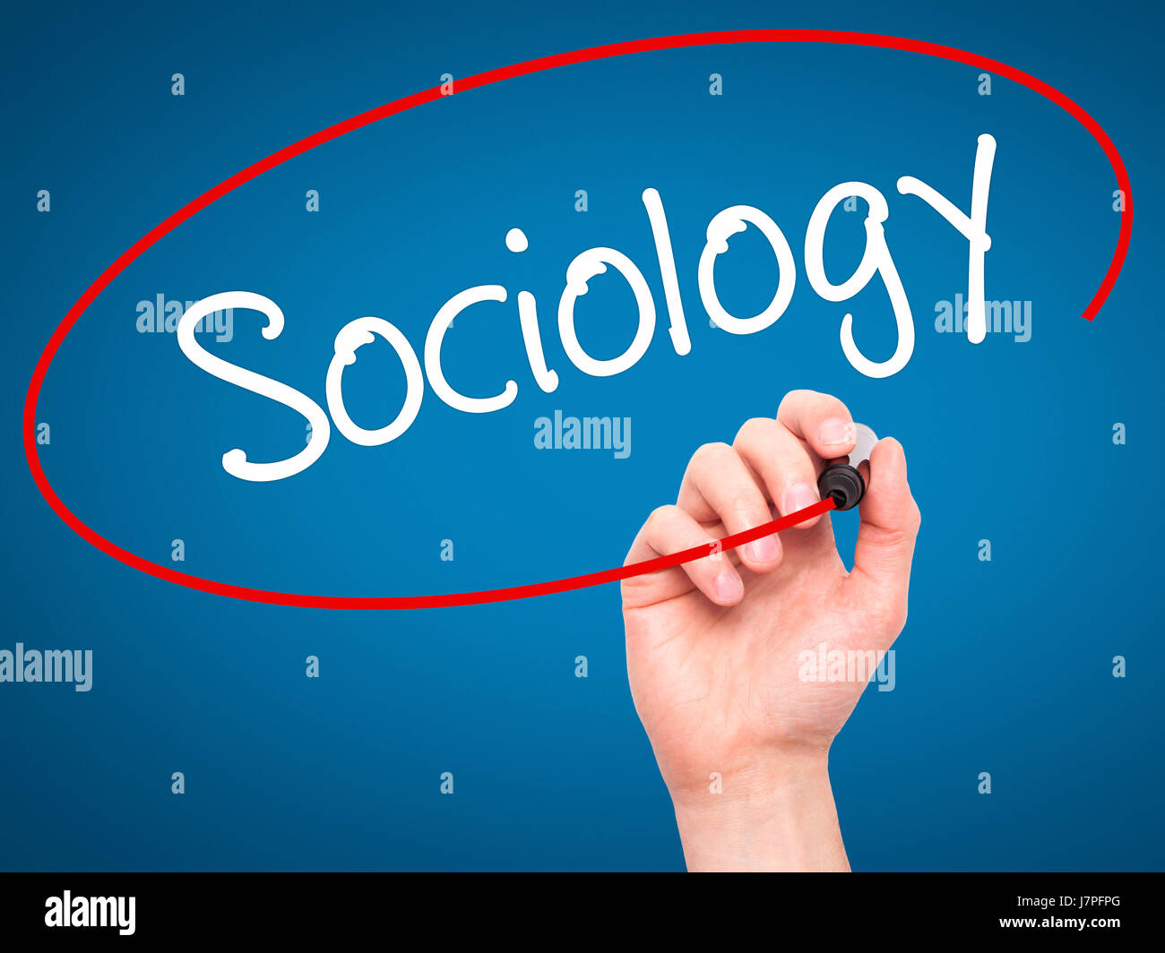Man Hand writing Sociology with black marker on visual screen. Isolated ...