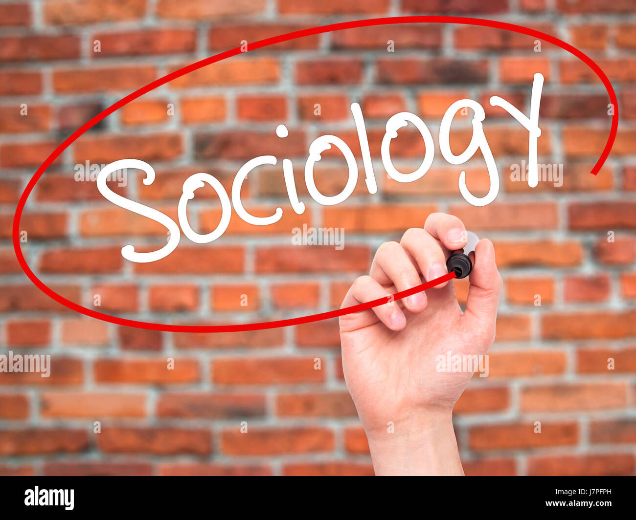 Man Hand writing Sociology with black marker on visual screen. Isolated ...