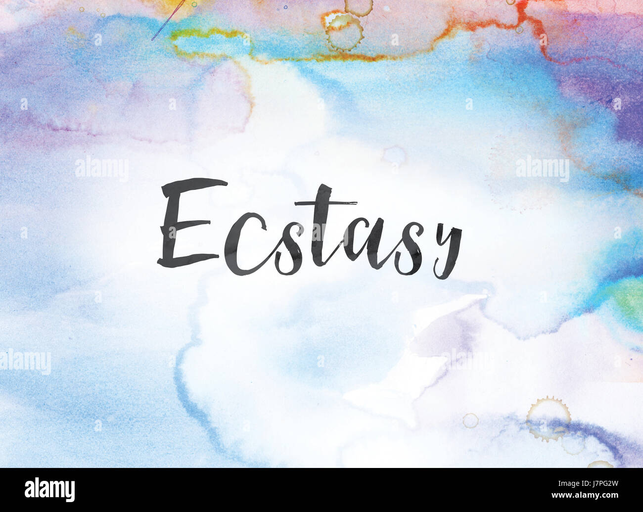 The word Ecstasy concept and theme written in black ink on a colorful ...