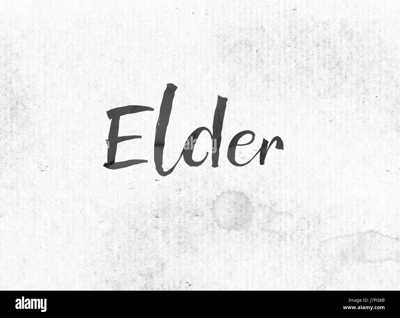 The word Elder concept and theme painted in black ink on a watercolor ...