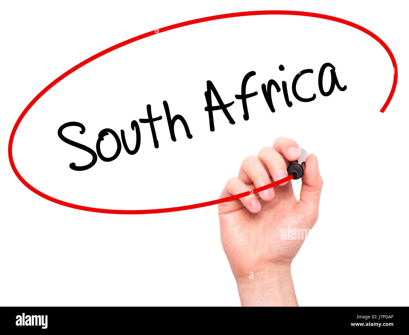 Man Hand writing South Africa with black marker on visual screen ...