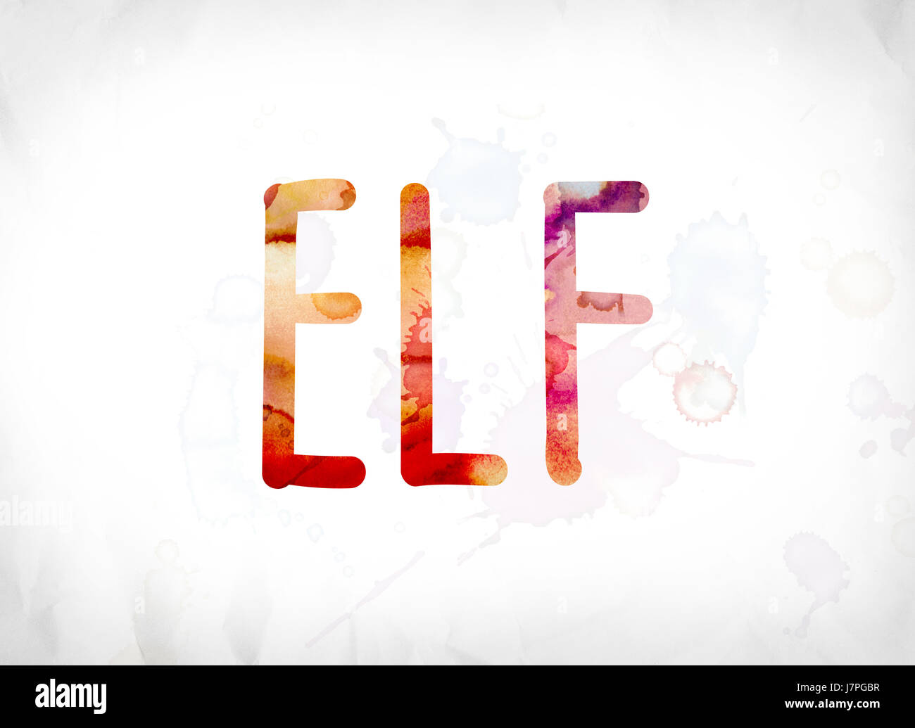 The word Elf concept and theme painted in colorful watercolors on a ...