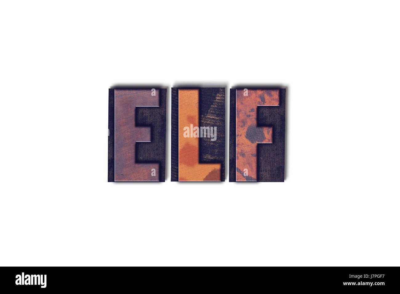 The word Elf concept and theme written in vintage wooden letterpress ...