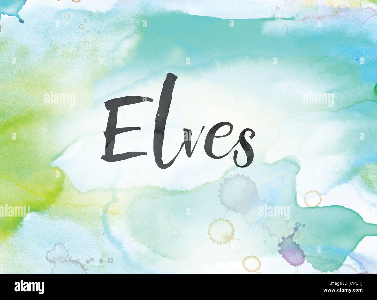 The word Elves concept and theme written in black ink on a colorful ...