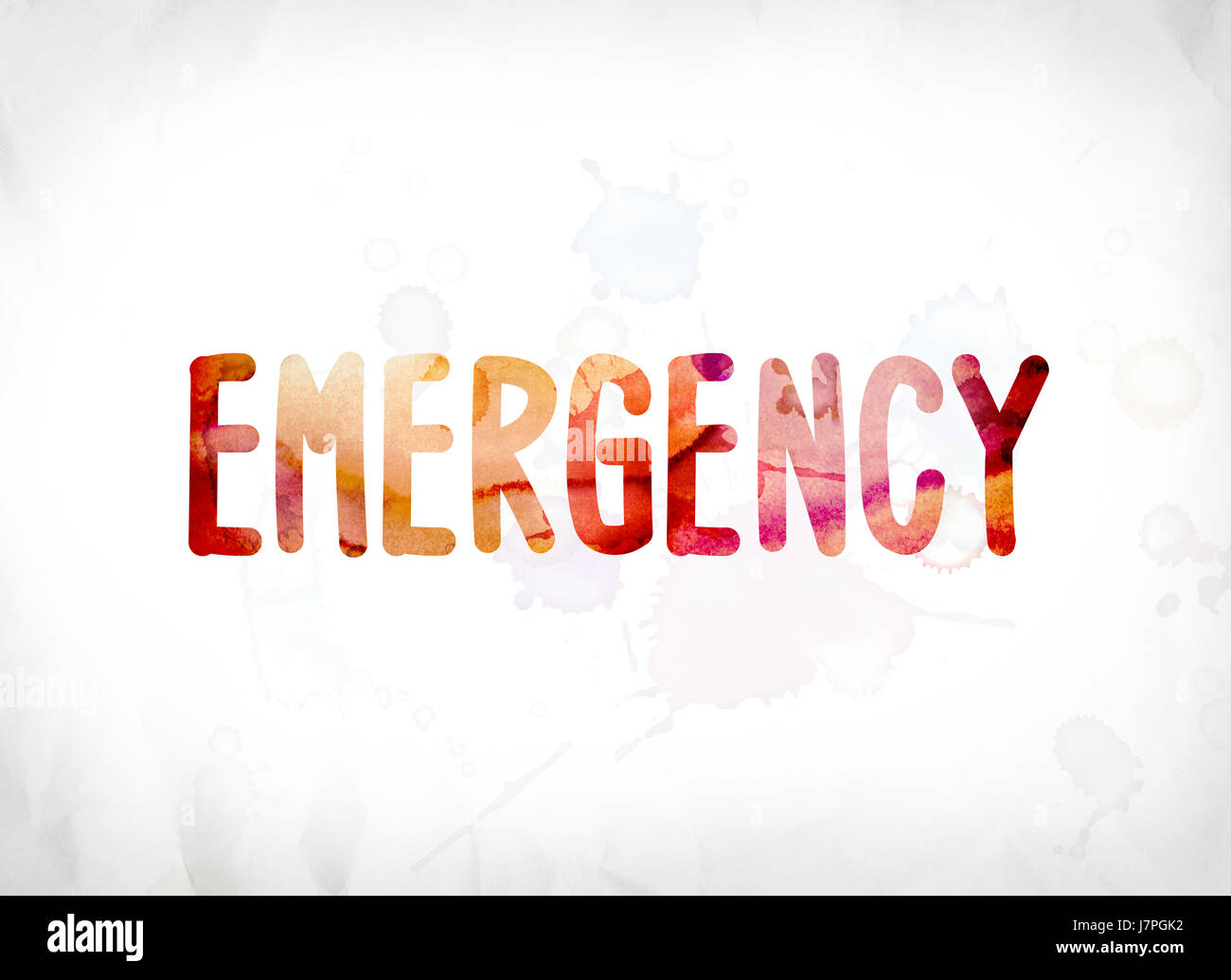 The word Emergency concept and theme painted in colorful watercolors on ...