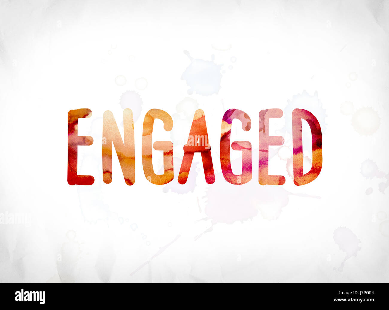The word Engaged concept and theme painted in colorful watercolors on a ...