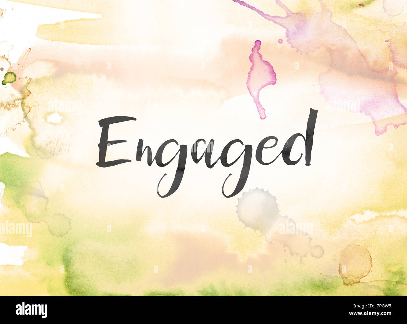 The word Engaged concept and theme written in black ink on a colorful ...