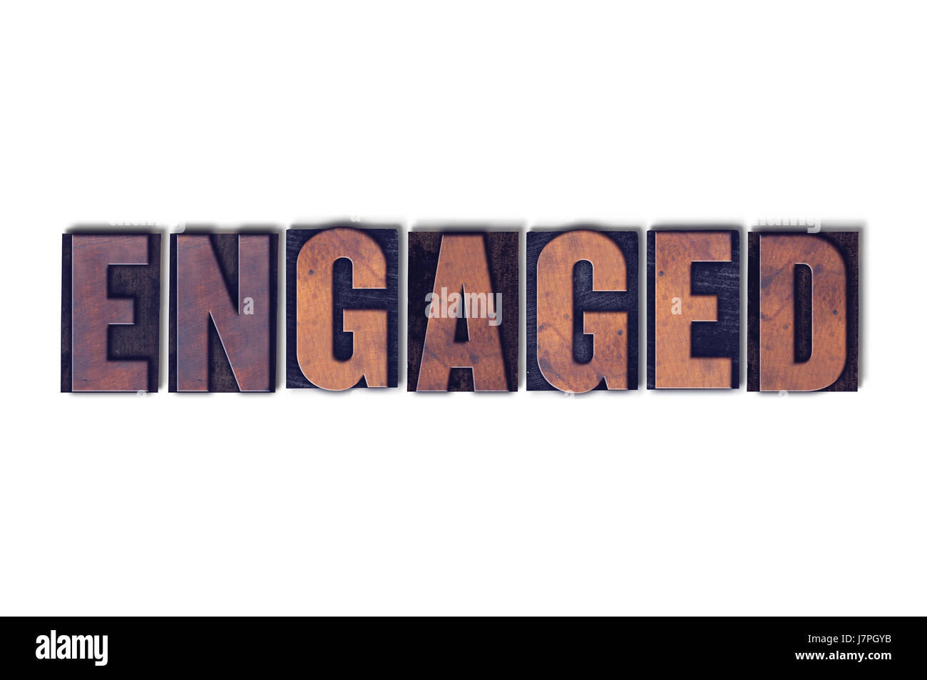 The word Engaged concept and theme written in vintage wooden ...