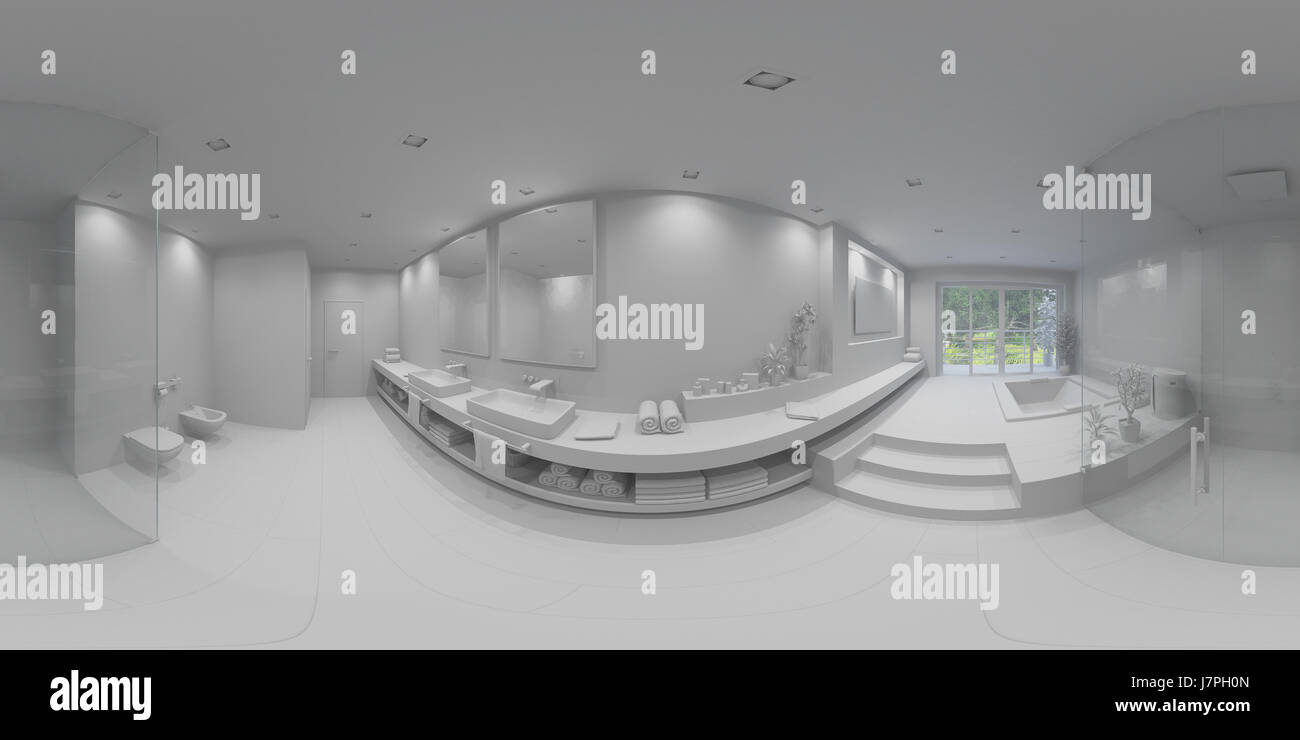 Interior rendering of a modern bathroom with a 360° field of view Stock ...