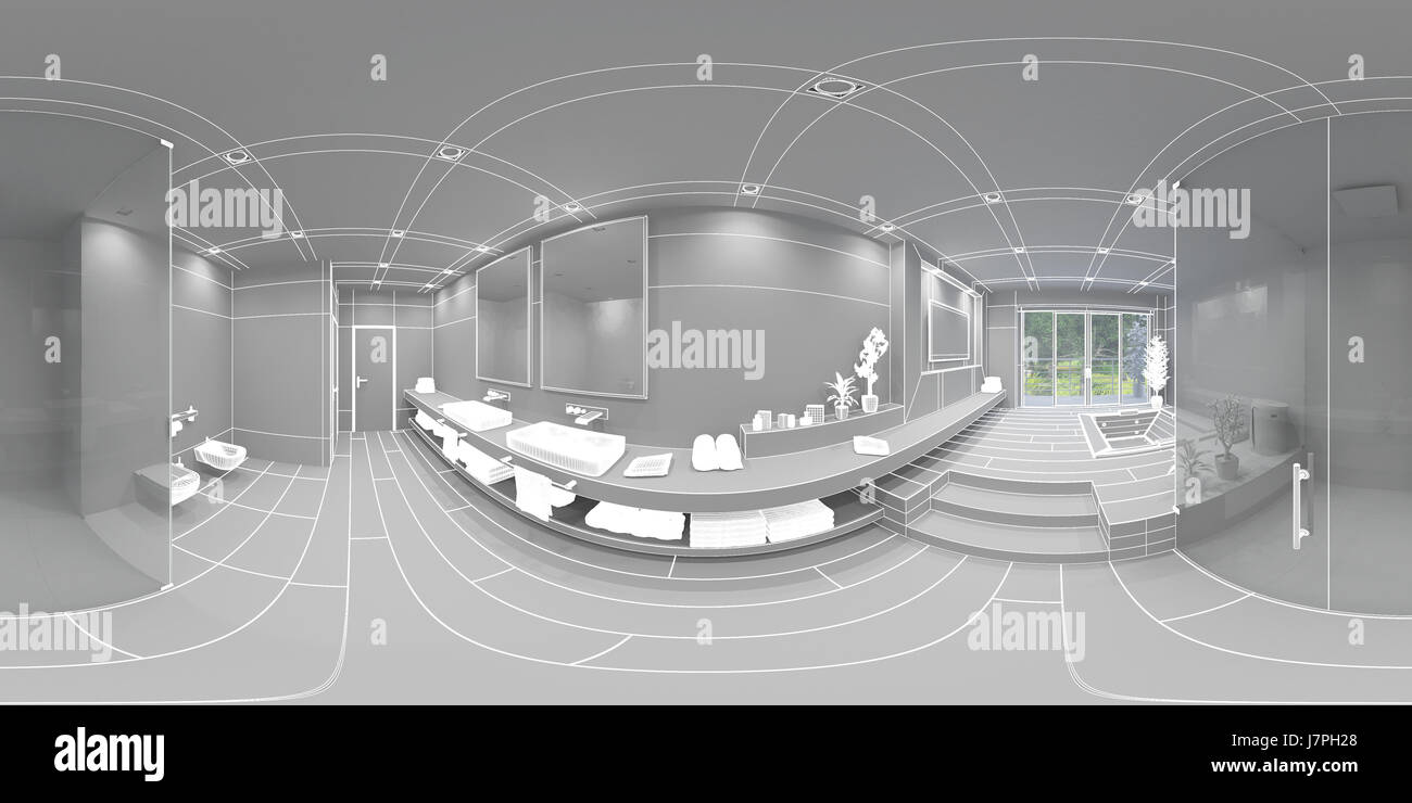 Interior rendering of a modern bathroom with a 360° field of view Stock ...