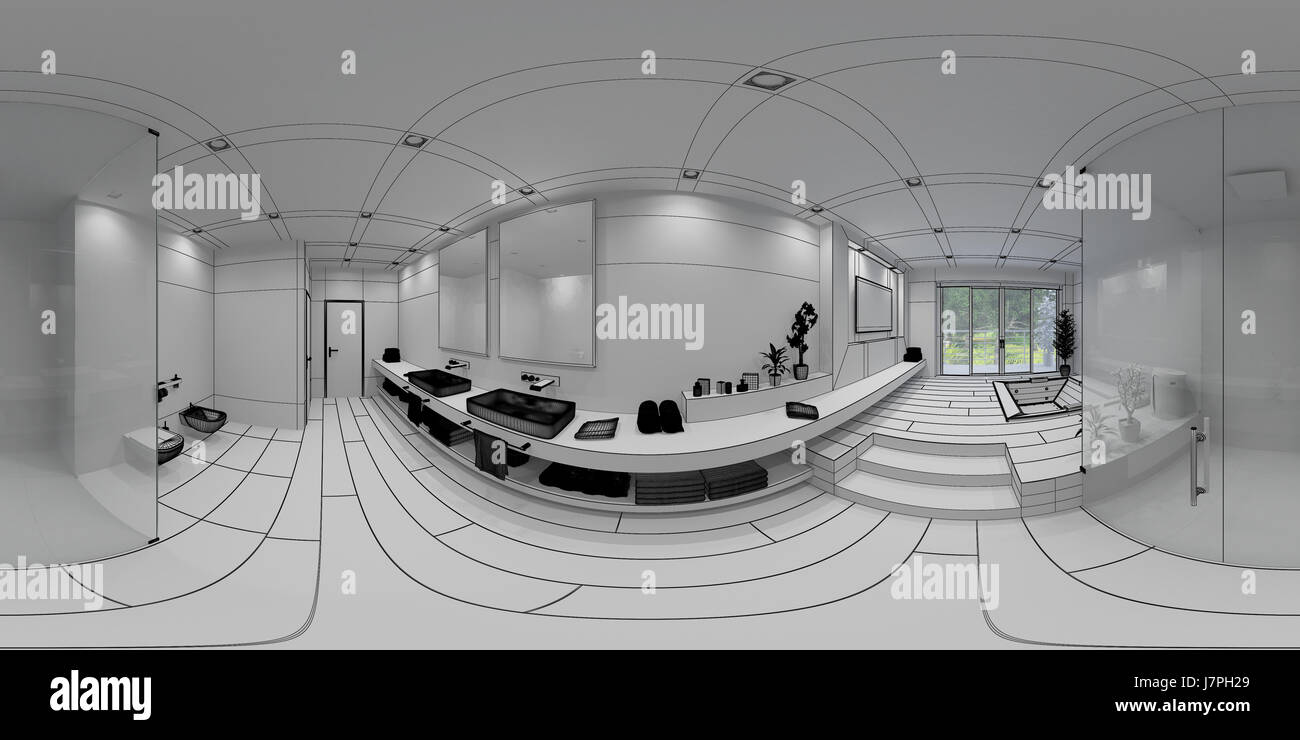 Interior rendering of a modern bathroom with a 360° field of view Stock ...