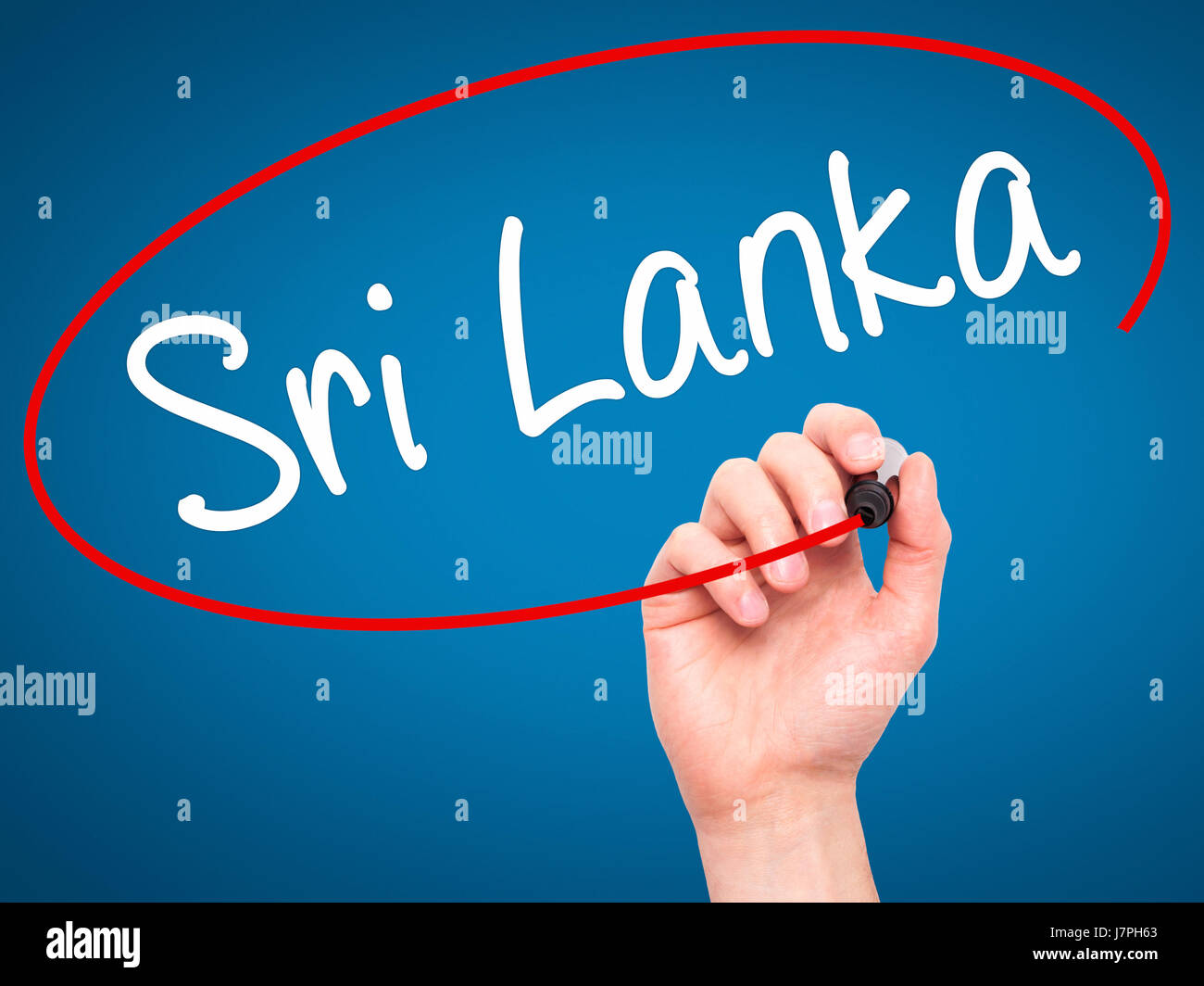 Man Hand writing Sri Lanka with black marker on visual screen. Isolated ...