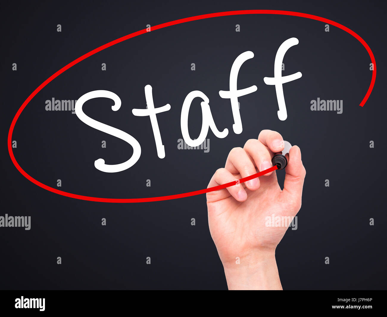 Man Hand writing Staff with black marker on visual screen. Isolated on ...