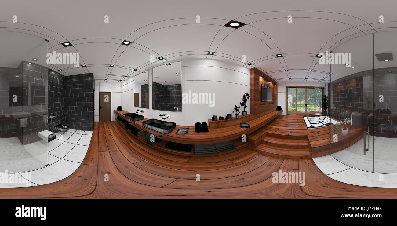 Interior rendering of a modern bathroom with a 360° field of view Stock ...