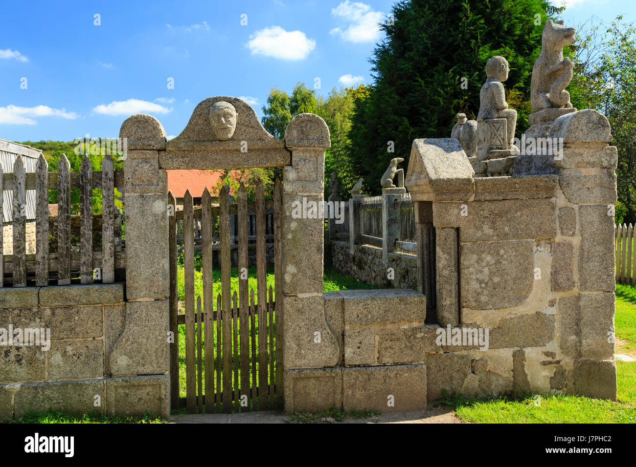 France, Creuse, Franseches, Masgot hamlet, sculptures by François ...