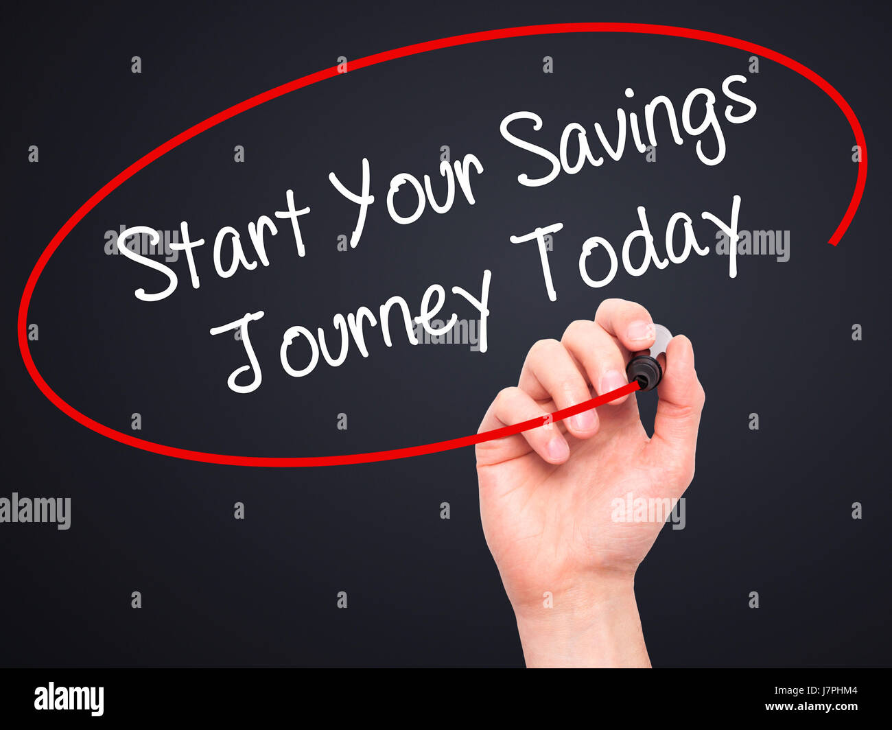Man Hand writing Start Your Savings Journey Today with black marker on ...