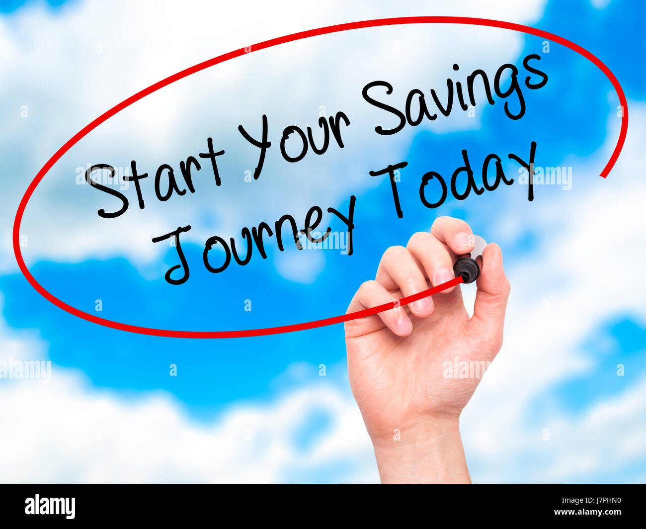 Man Hand writing Start Your Savings Journey Today with black marker on ...