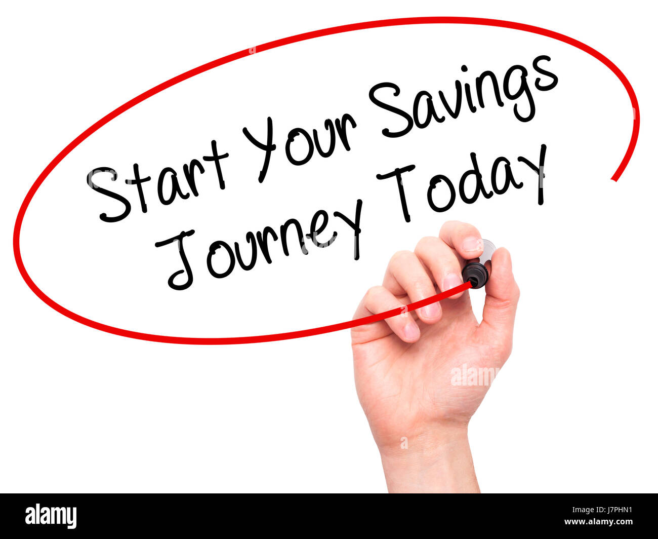 Man Hand writing Start Your Savings Journey Today with black marker on ...