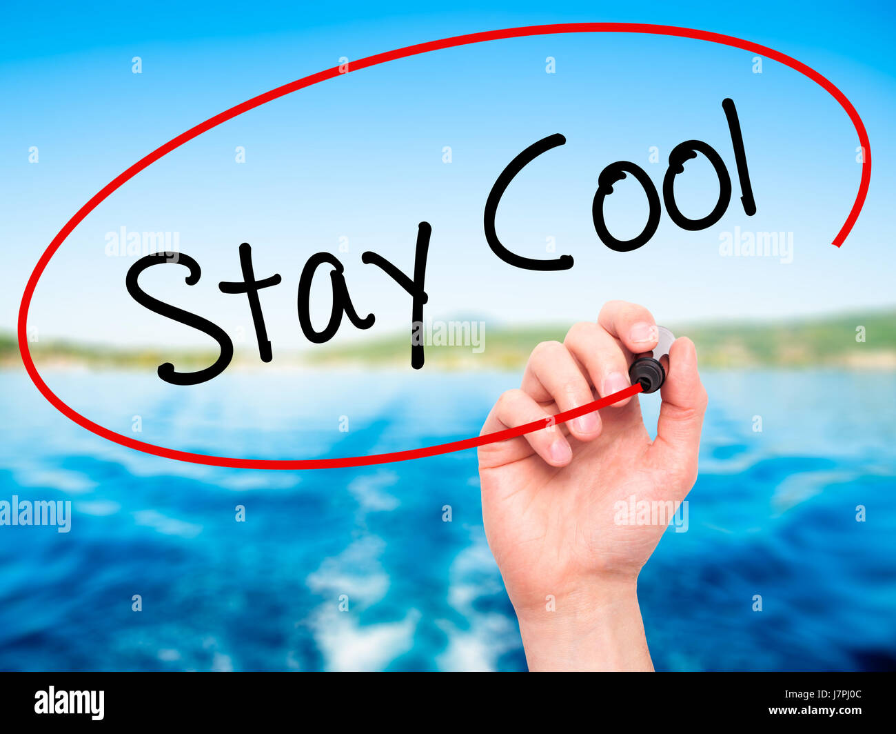 Man Hand writing Stay Cool with black marker on visual screen. Isolated ...