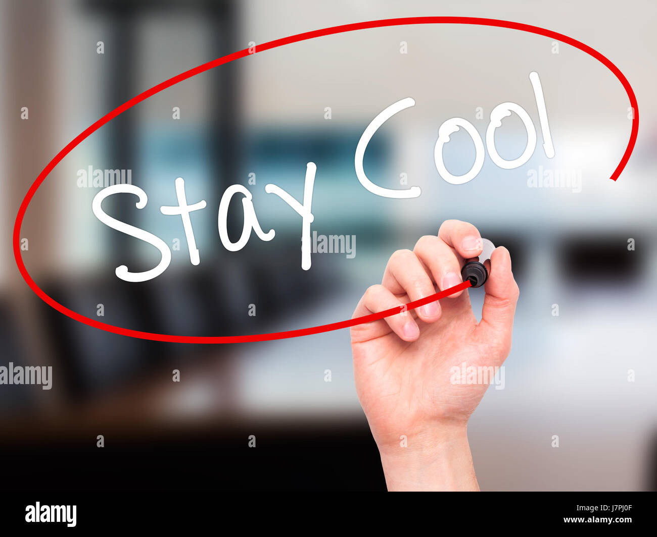 Man Hand writing Stay Cool with black marker on visual screen. Isolated ...