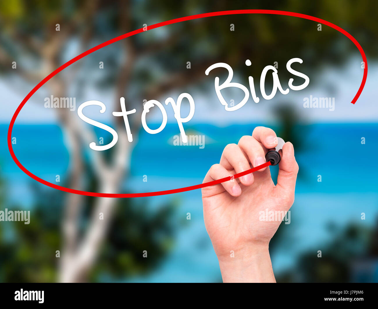 Man Hand writing Stop Bias with black marker on visual screen. Isolated ...