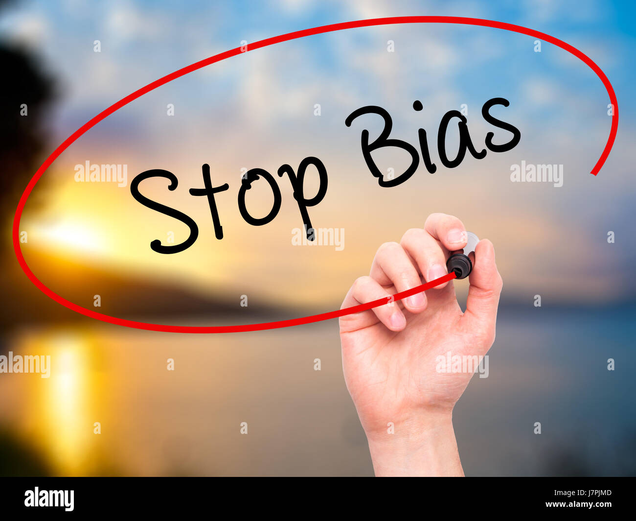 Man Hand writing Stop Bias with black marker on visual screen. Isolated ...