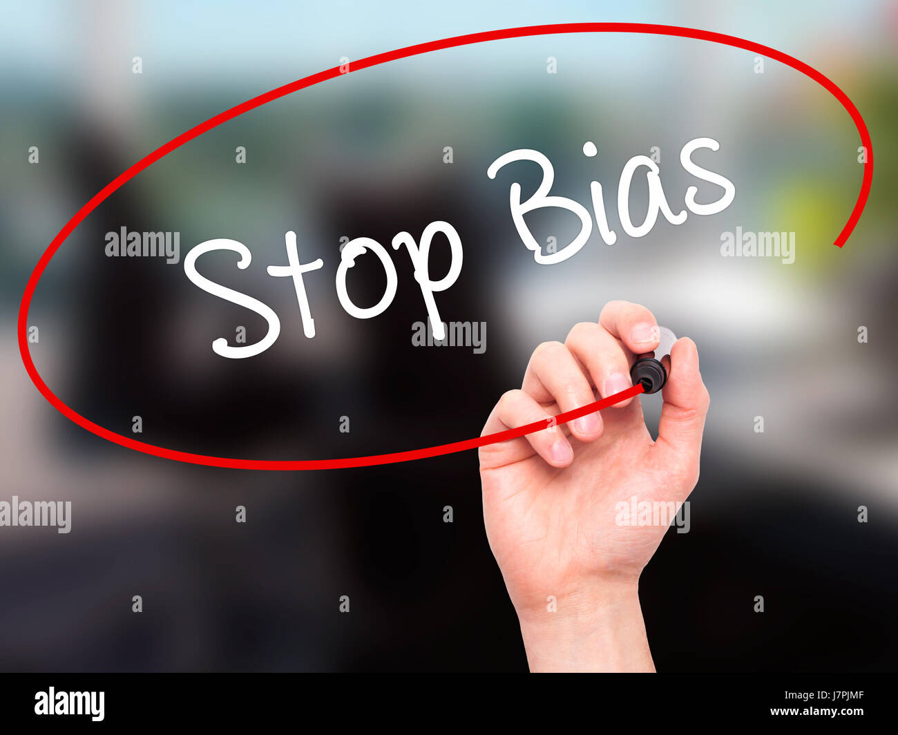 Man Hand writing Stop Bias with black marker on visual screen. Isolated ...