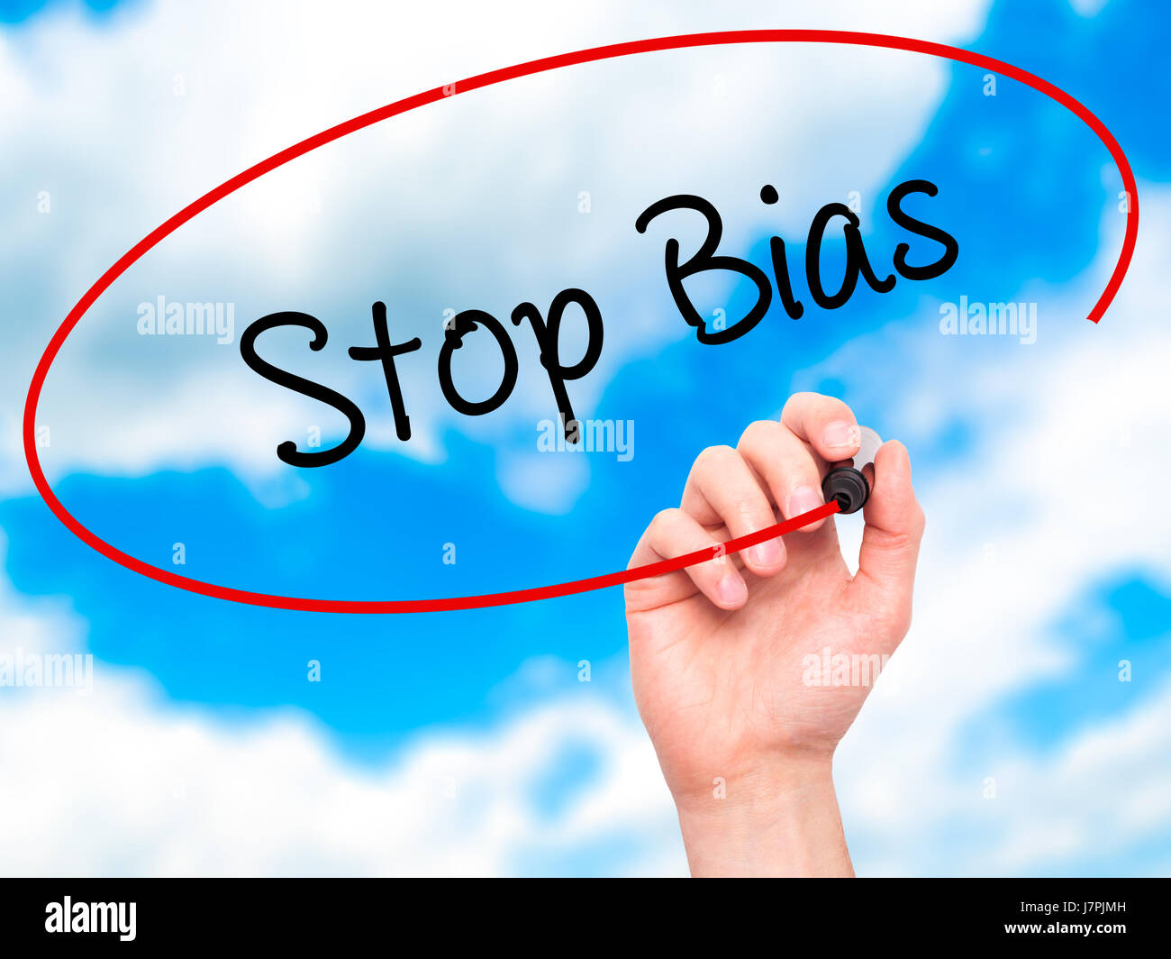 Man Hand writing Stop Bias with black marker on visual screen. Isolated ...