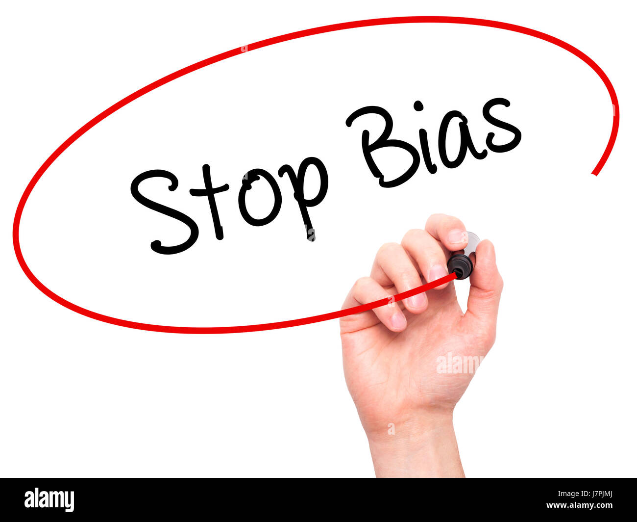 Man Hand writing Stop Bias with black marker on visual screen. Isolated ...