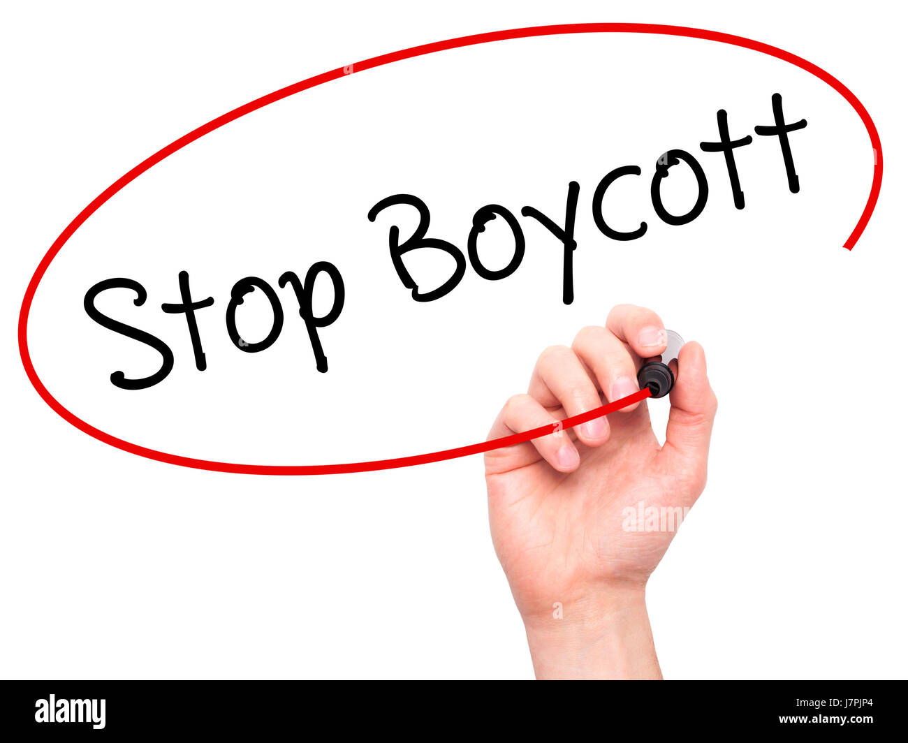 Man Hand writing Stop Boycott with black marker on visual screen ...