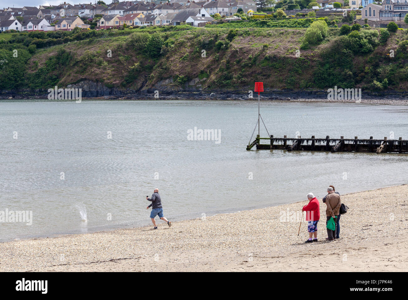 Family on the beach at Goddwick, Fishguard, Pembrokeshire Stock Photo ...