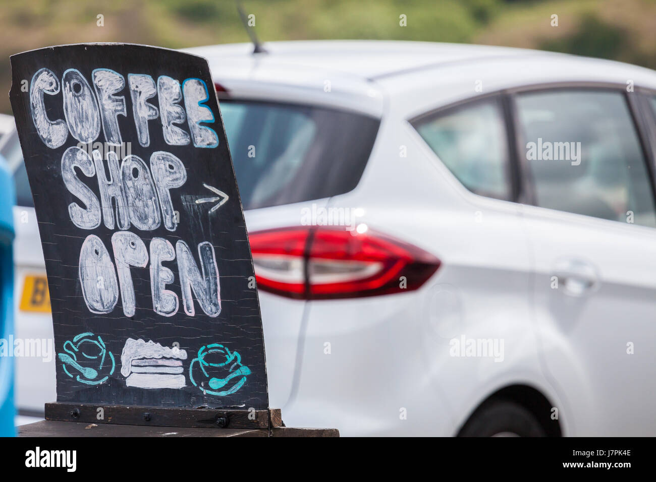 Coffee Shop Open chalk sign outdoors Stock Photo - Alamy