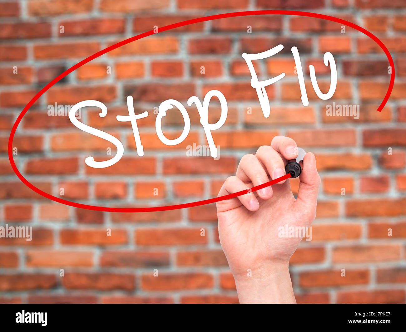 Man Hand writing Stop Flu with black marker on visual screen. Isolated ...