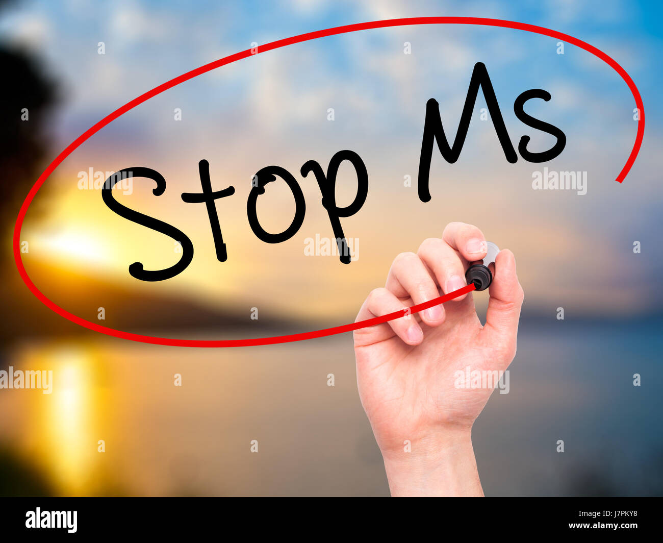 Man Hand writing Stop Ms with black marker on visual screen. Isolated ...