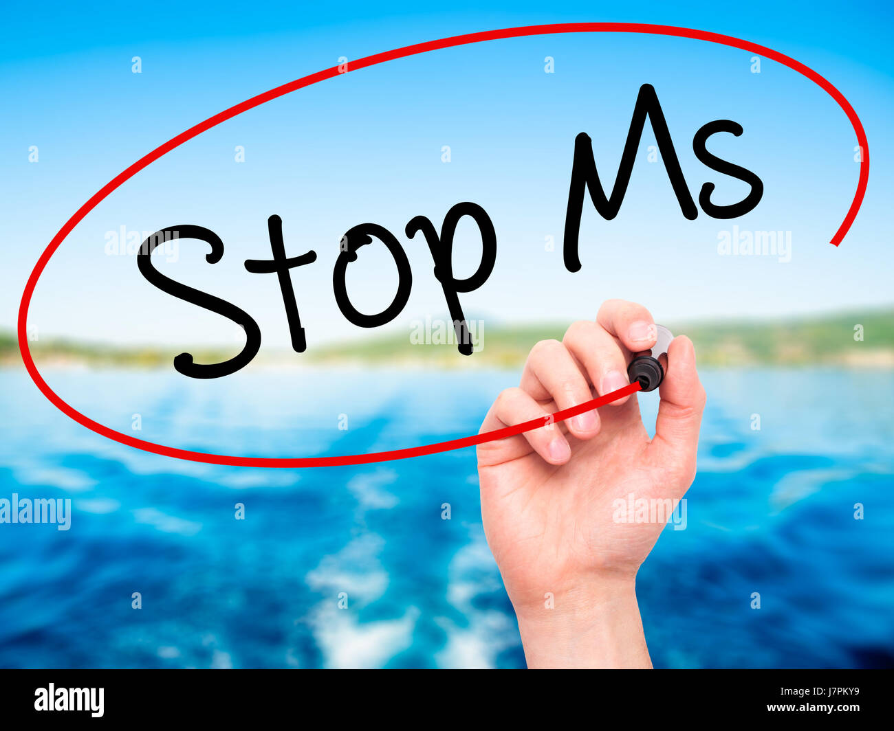 Man Hand writing Stop Ms with black marker on visual screen. Isolated ...