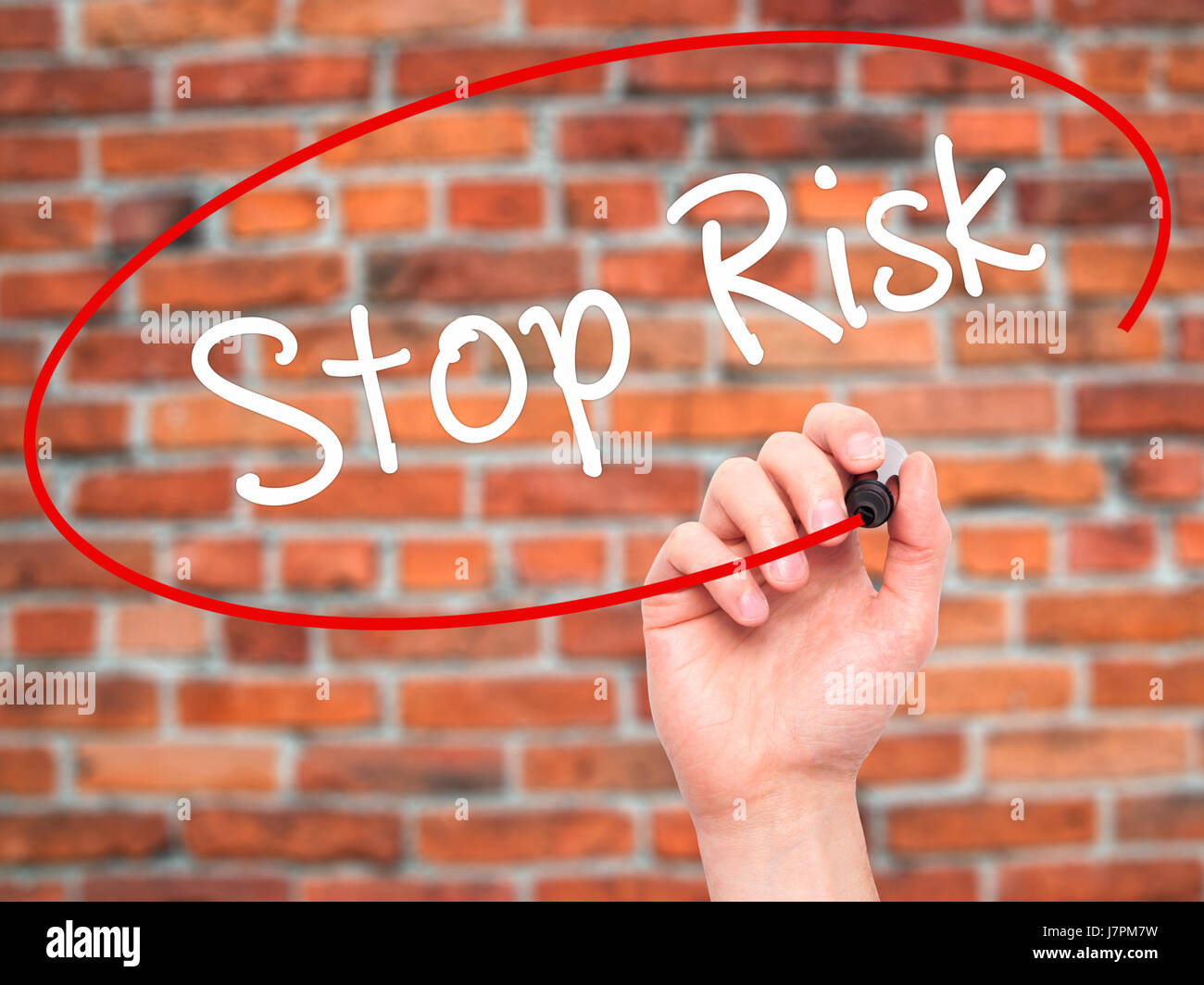 Man Hand writing Stop Risk with black marker on visual screen. Isolated ...