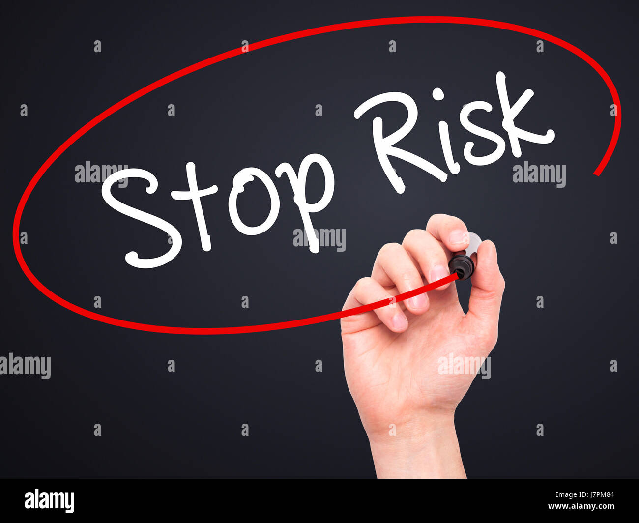 Man Hand writing Stop Risk with black marker on visual screen. Isolated ...
