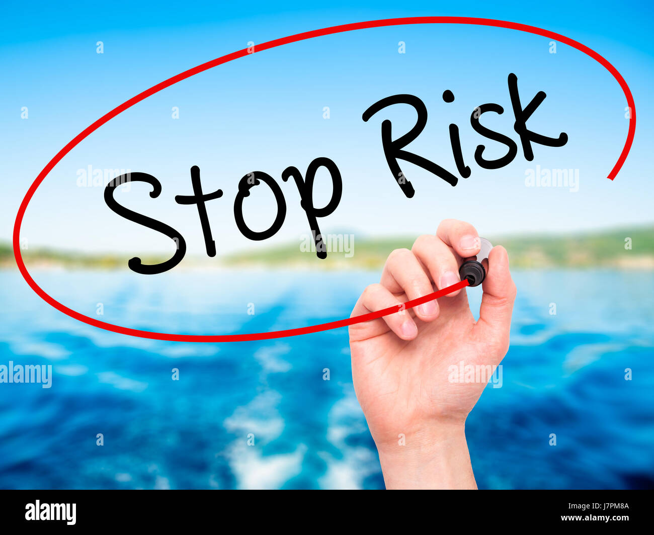 Man Hand writing Stop Risk with black marker on visual screen. Isolated ...